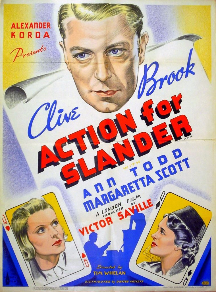 ACTION FOR SLANDER | British vertical Quad Film Poster