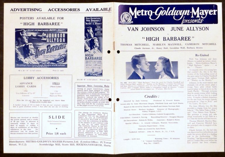 HIGH BARBAREE | Rare Film Posters