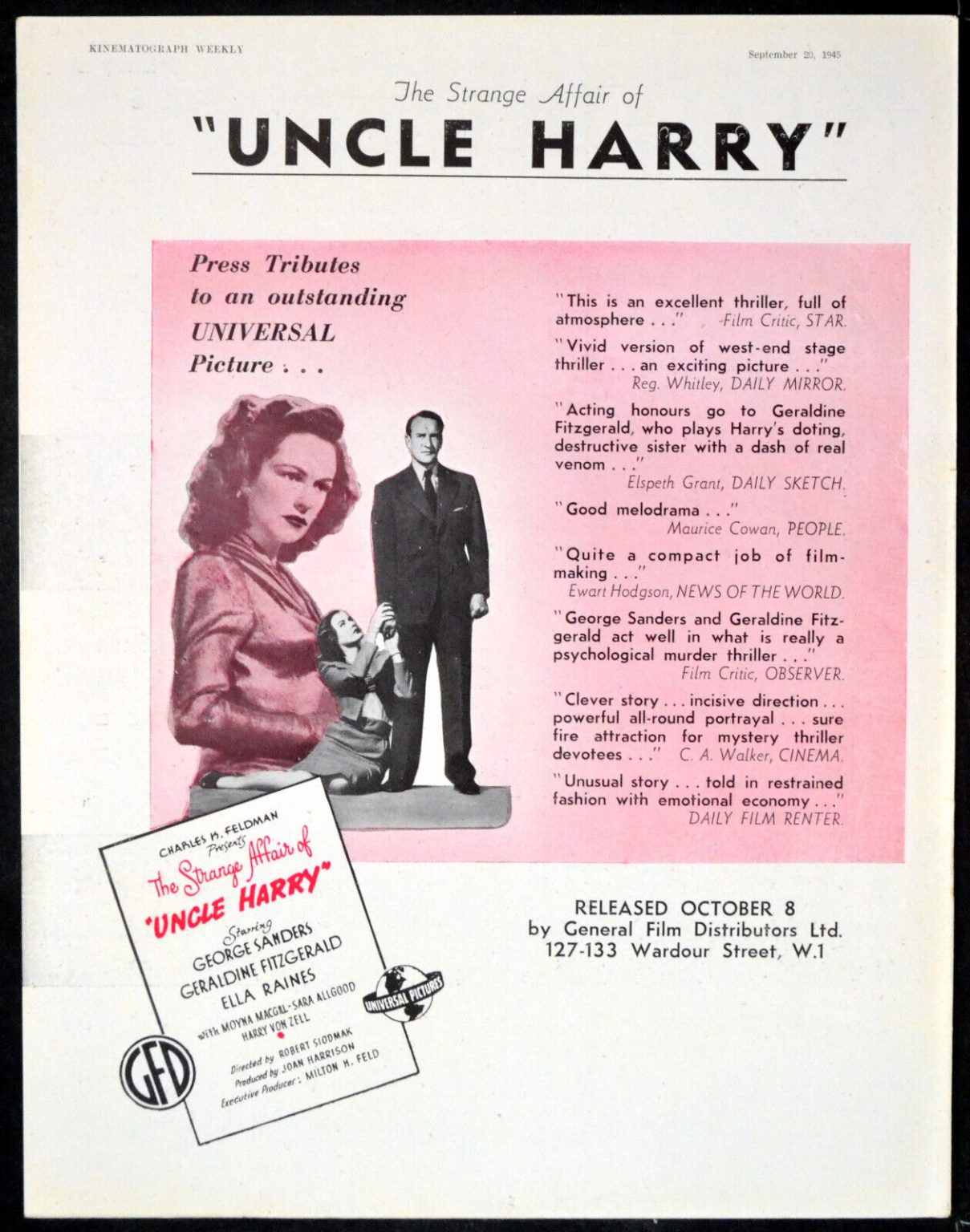 STRANGE AFFAIR OF UNCLE HARRY | Rare Film Posters