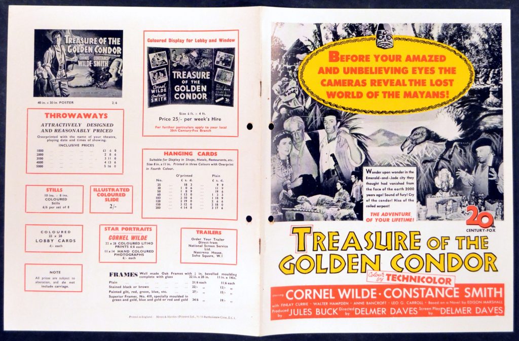 TREASURE OF THE GOLDEN CONDOR | Rare Film Posters
